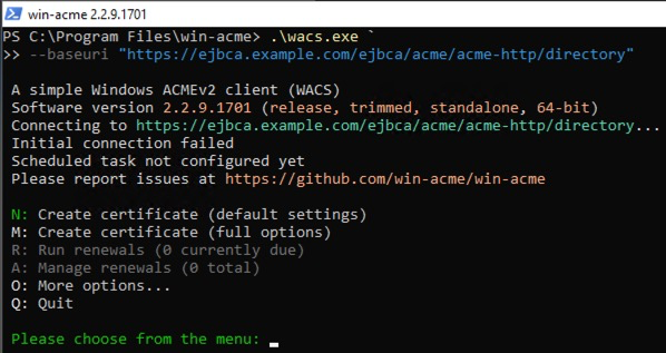 Using win-acme with ACME on EJBCA – Keyfactor Support